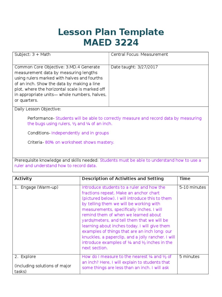 Lesson Plan Template MAED 3224: Activity Description of Activities and ...