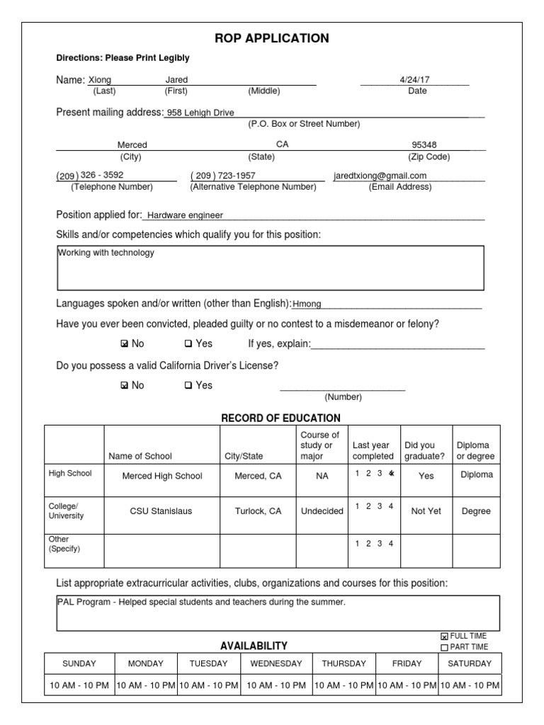 Microsoft Word - Rop Job Application With Availablity Front-For ...