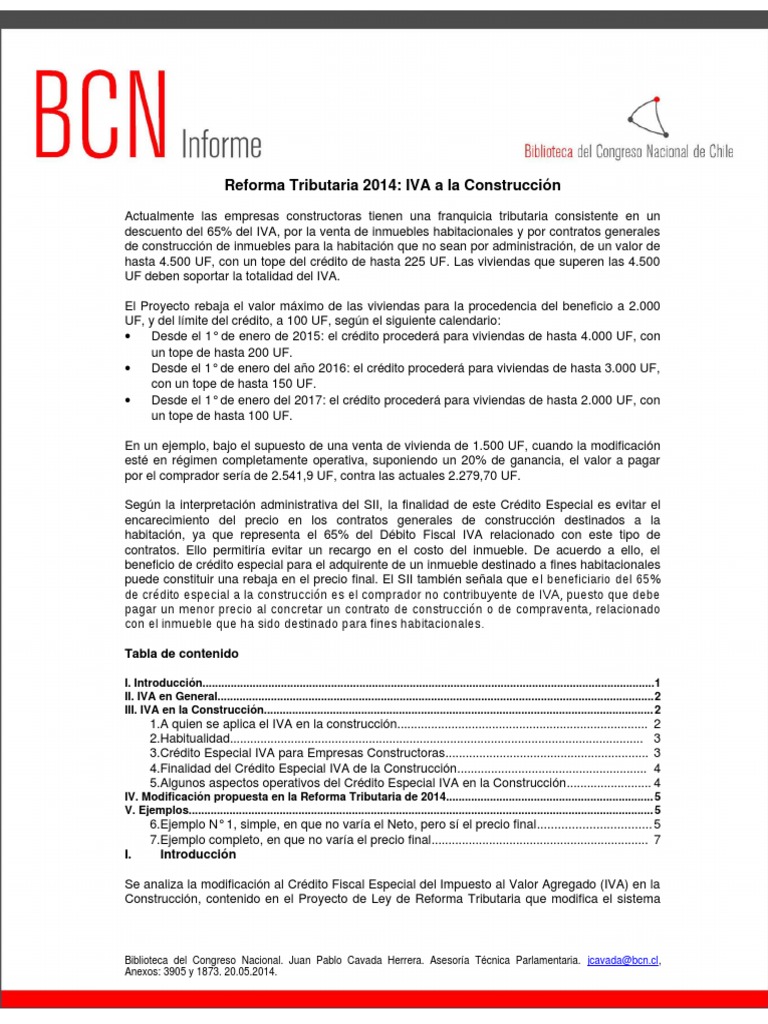 Informe IVA Construccion Reforma Tributaria - v6 | PDF | Impuesto al valor agregado | Impuestos