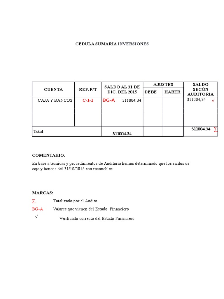 Cedula Sumaria Inversiones | PDF