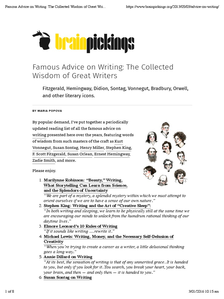 Famous Advice On Writing: The Collected Wisdom of Great Writers - Brain Pickings | PDF | Poetry ...