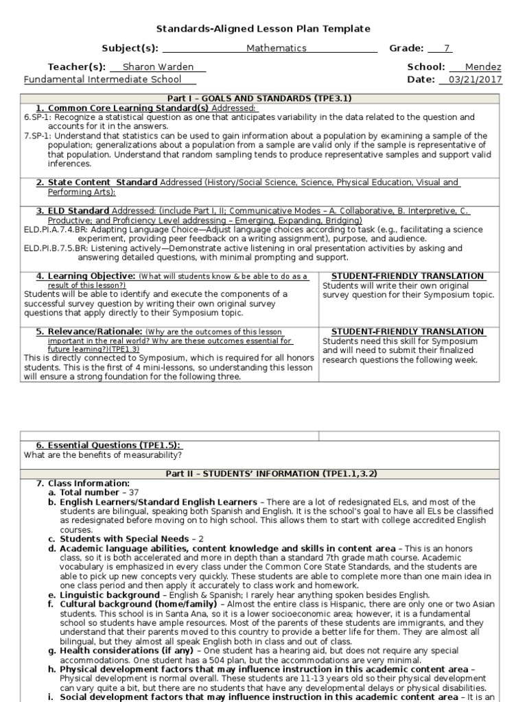 7th Grade Math Lesson Plan | PDF | Survey Methodology | Educational ...
