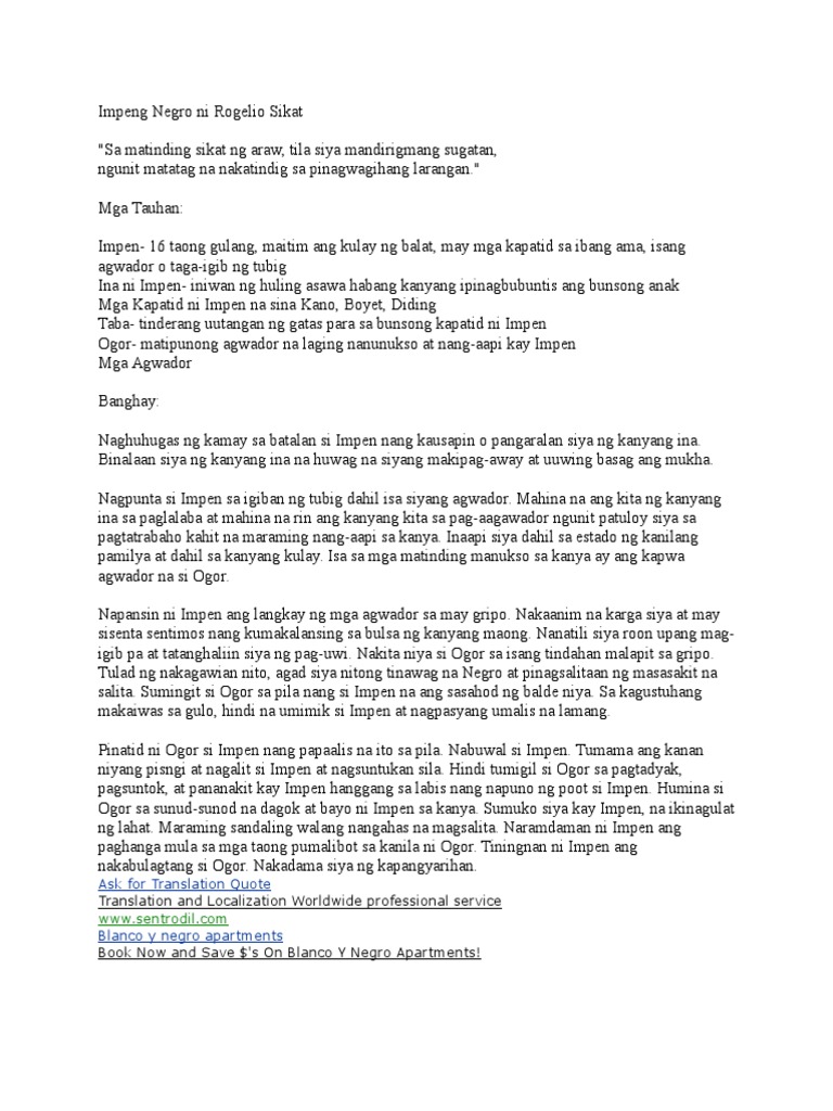 Impeng Negro Ni Rogelio Sikat | PDF
