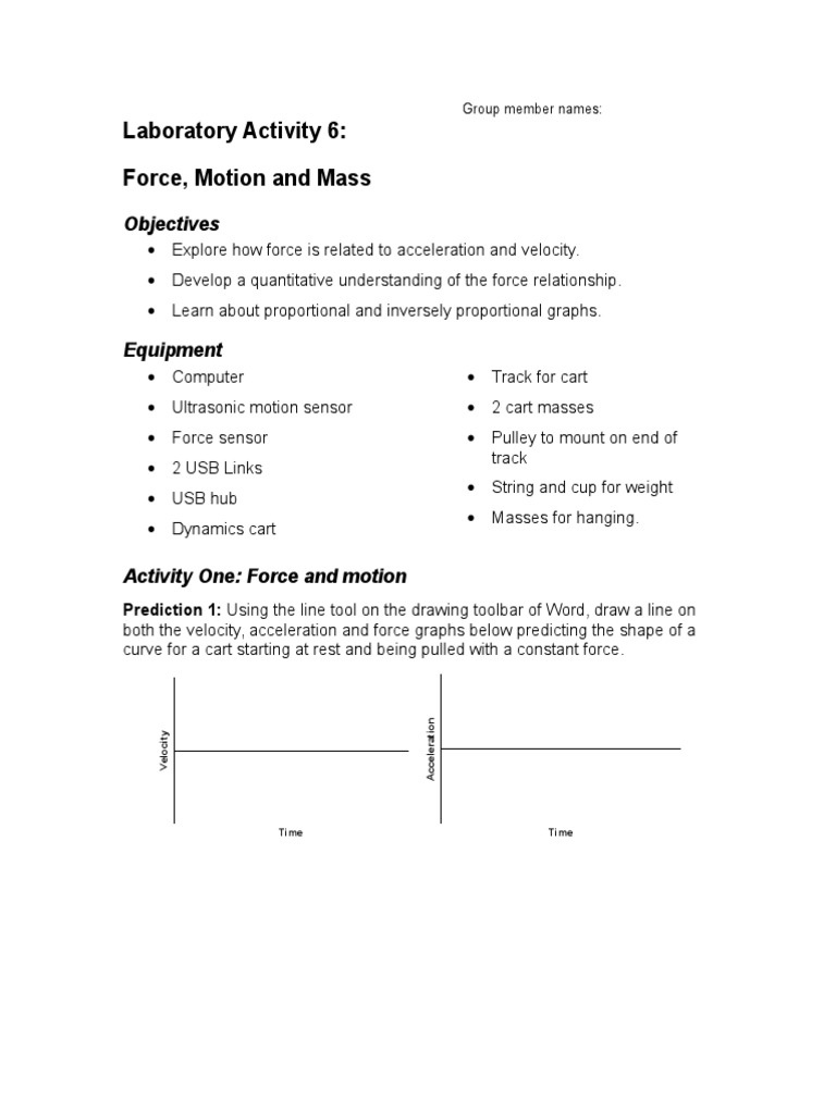 Force, Motion, and Mass Lab Guide | PDF | Gravity | Force