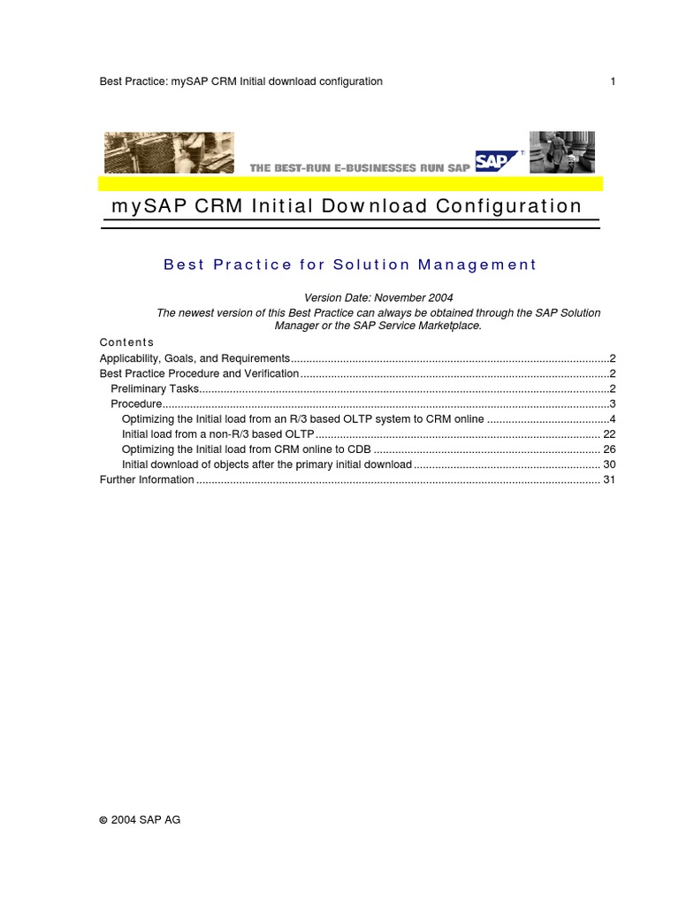 Mysap CRM Initial Download Configuration: Best Practice For Solution Management | PDF | Customer ...