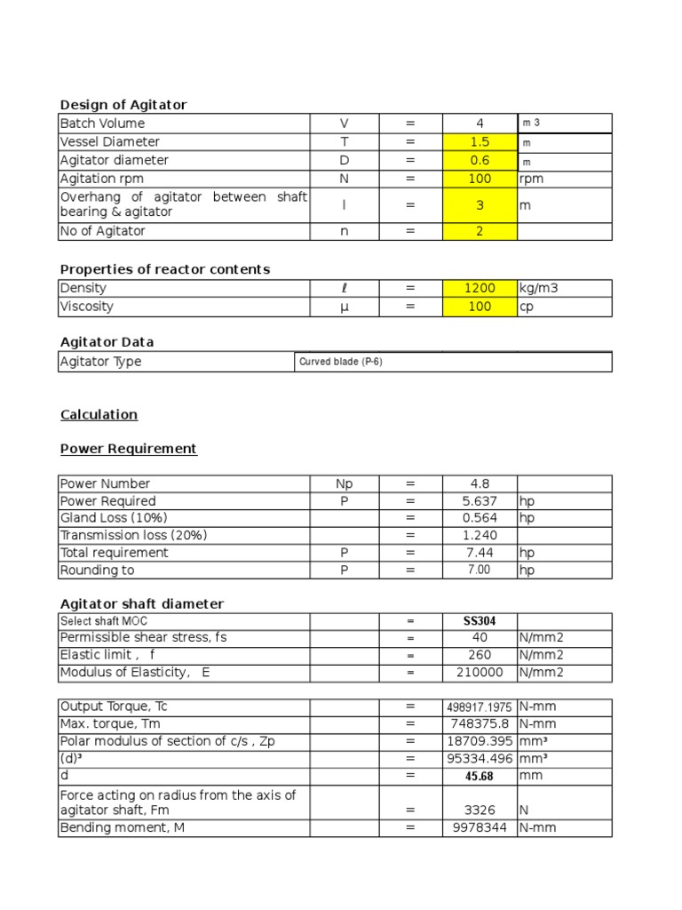 Agitator Design and Power Calculation | PDF | Elasticity (Physics ...
