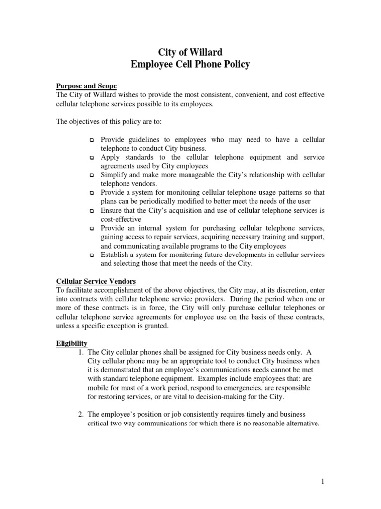 No Cell Phone Policy At Work Template