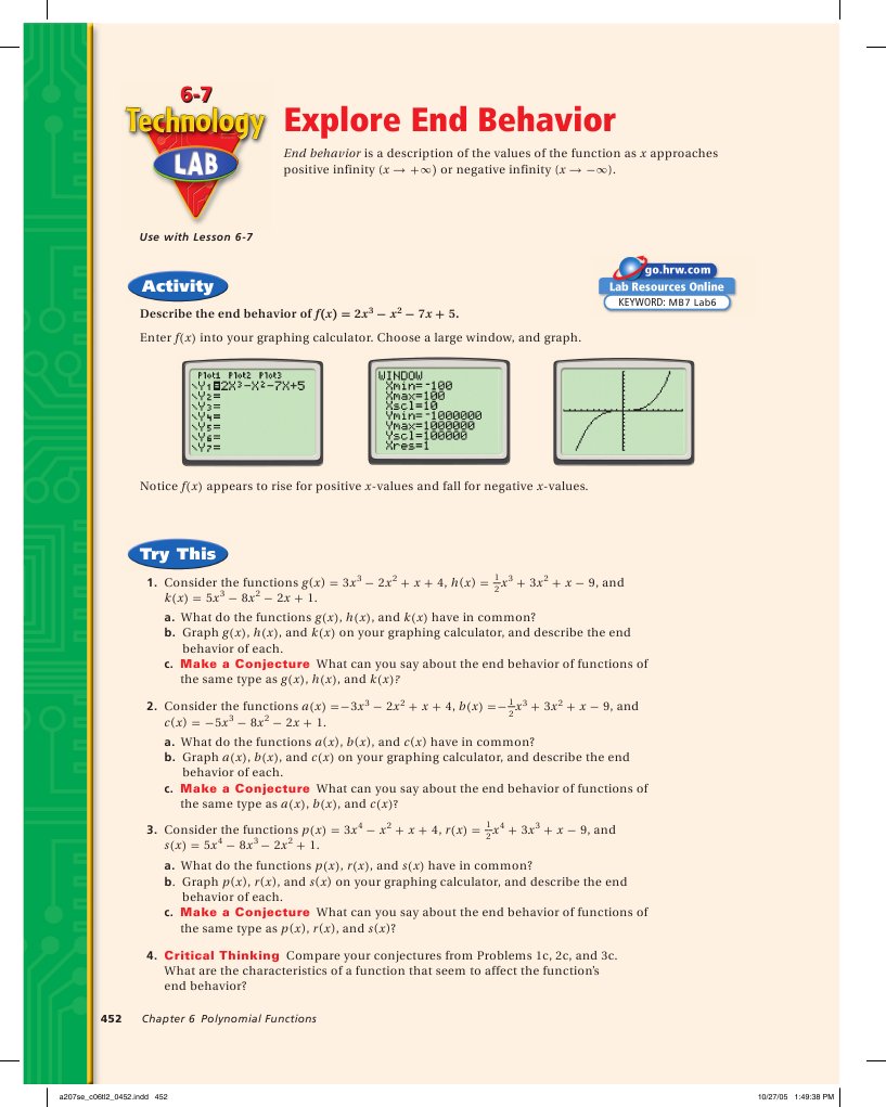 Practice Handout: Polynomial End Behavior | PDF | Discrete Mathematics ...