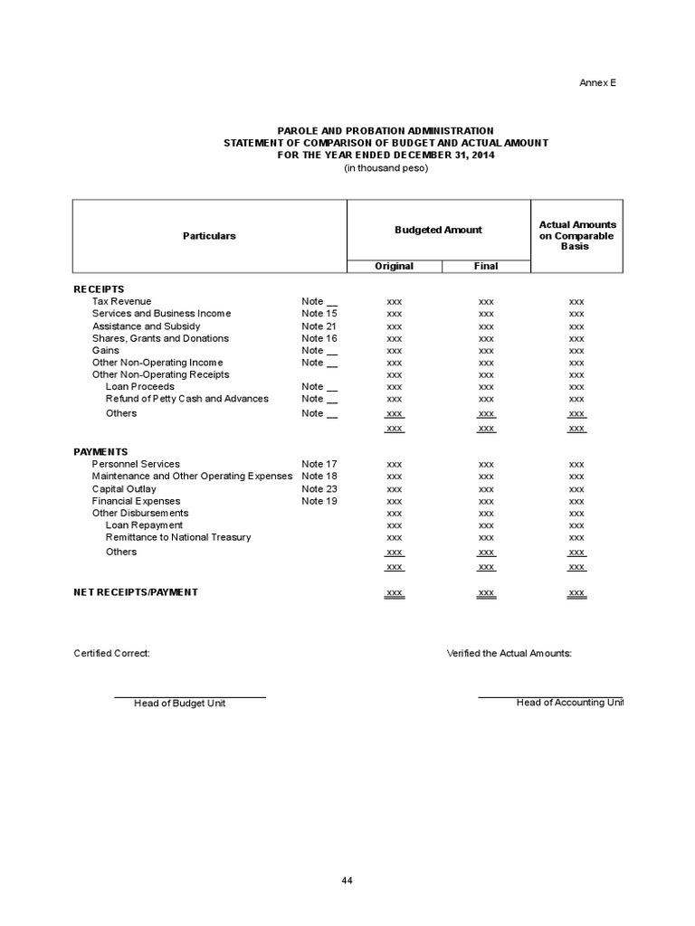 ANNEX E - Statement of Comparison of Budget and Actual Amounts | Loans ...