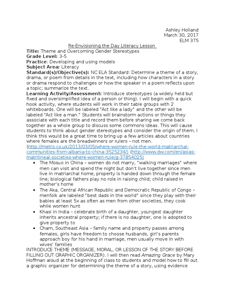 Elm 375 Social Justice Lesson | PDF | Gender Role | Literacy