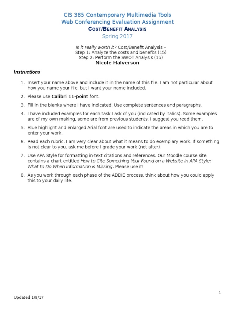 CIS 385 Contemporary Multimedia Tools Web Conferencing Evaluation Assignment | PDF | Cloud ...