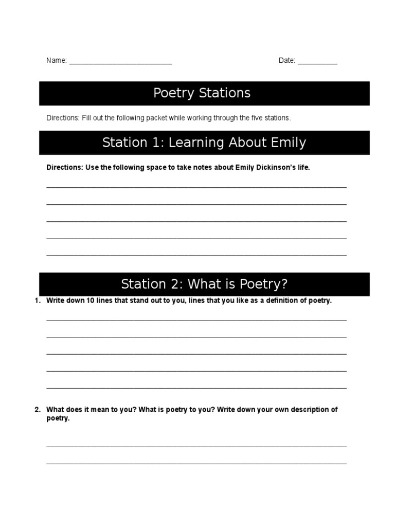Poetry Stations: Exploring Dickinson's Work | PDF | Poetry