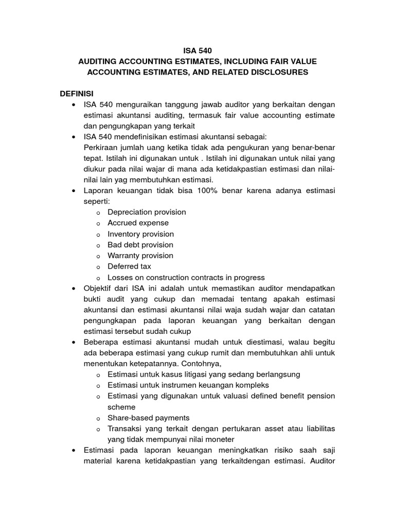 Audit Estimasi Akuntansi ISA 540 | PDF | Pengelolaan Keuangan & Uang