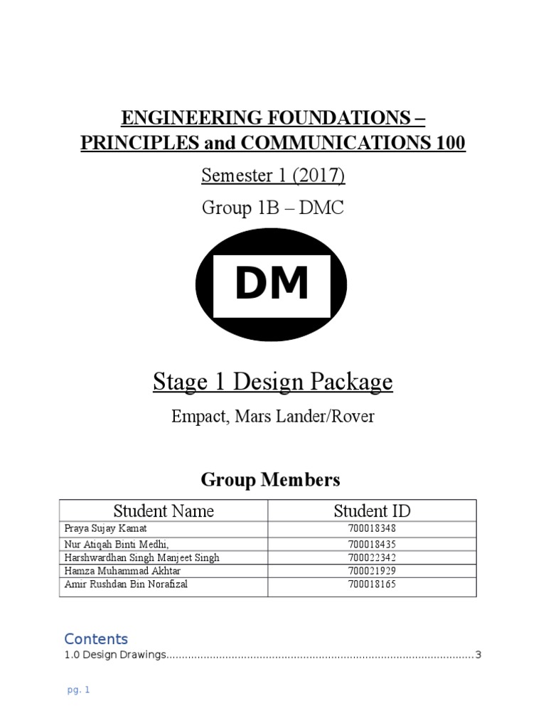 Stage 1 Design Package: Engineering Foundations - Principles and ...
