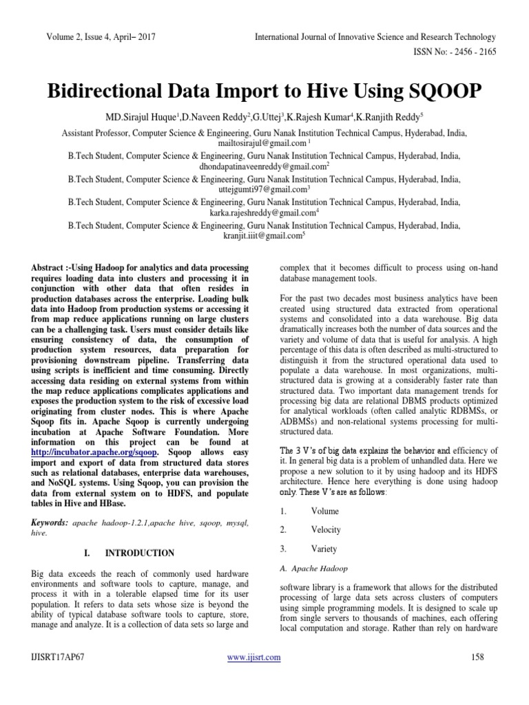 Bidirectional Data Import To Hive Using Sqoop Pdf Apache Hadoop Databases