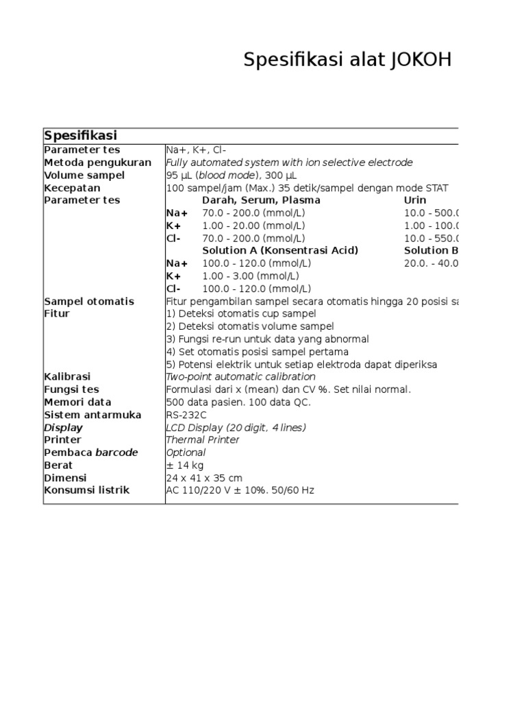Spesifikasi JOKOH EX-D | PDF