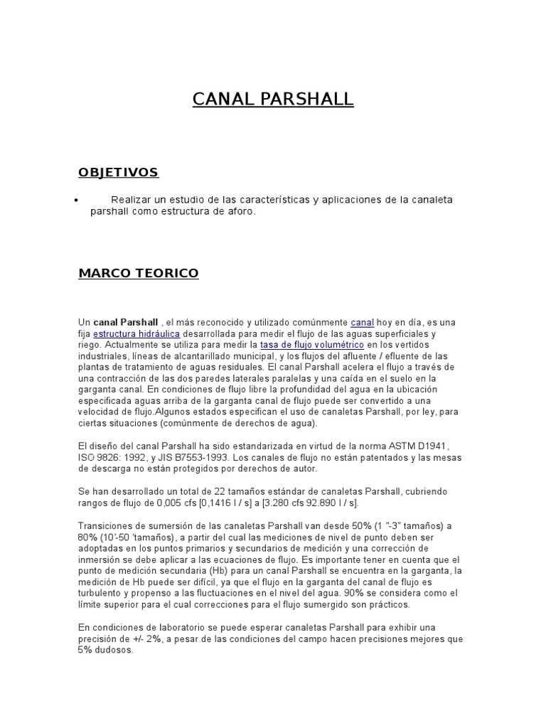Canal Parshall | PDF | Riego | Descarga (hidrología)