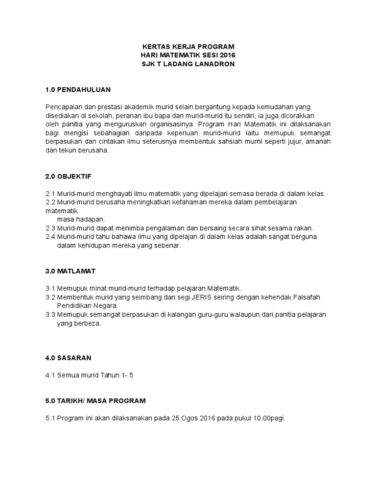 Kertas Kerja Program Matematik | PDF