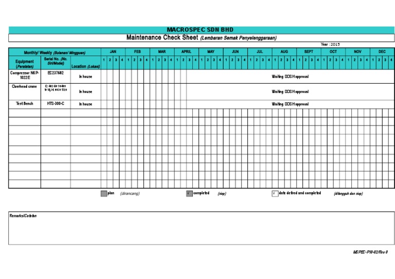 Maintenance Check Sheet 2015 - 21.03.2016 | PDF