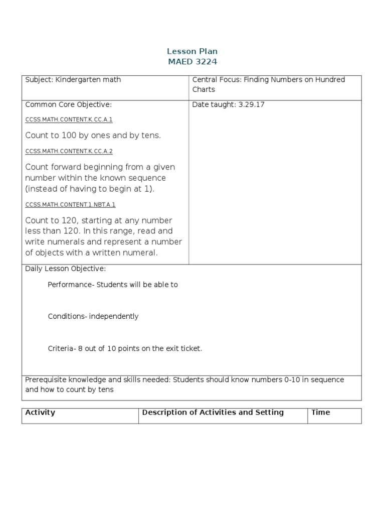 Lesson Plan MAED 3224: Ccss - Math.Content.K.Cc.A.1 | PDF | Lesson Plan ...