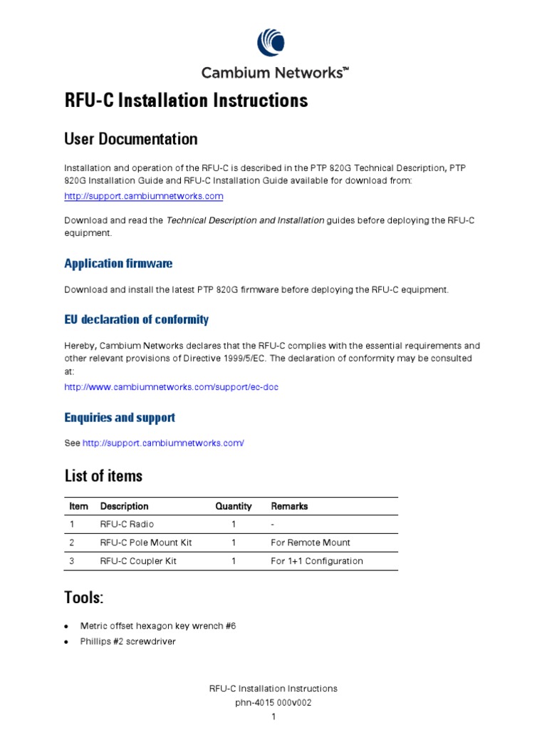 RFU-C Installation Instructions | PDF | Screw | System Software