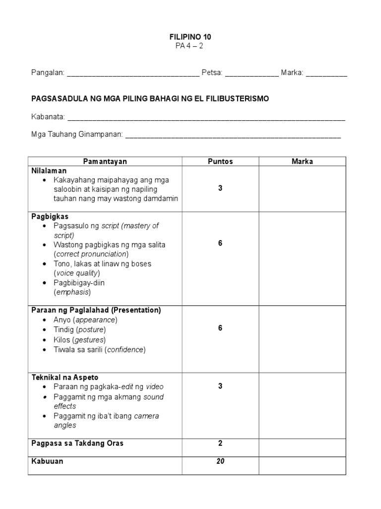 PA 4-2 Pagsasadula (El Filibusterismo) | PDF