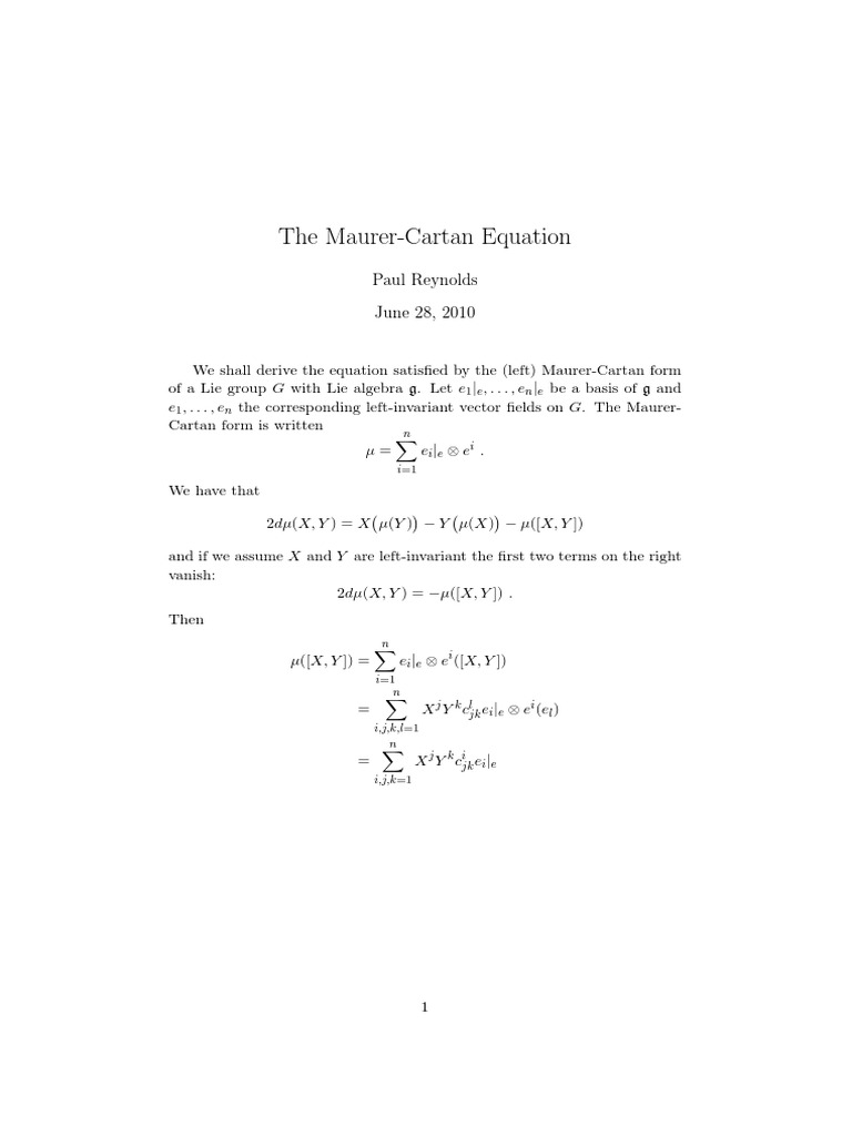 The Maurer-Cartan Equation | PDF | Topological Groups | Differential ...