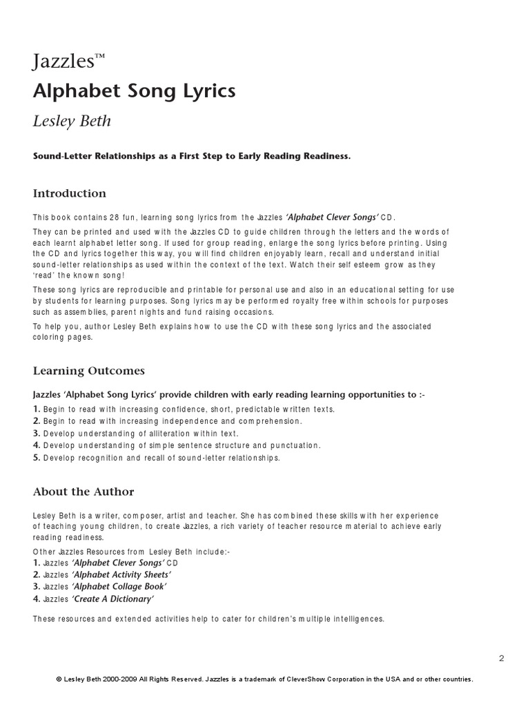 Alphabet Song Lyrics: Jazzles | PDF | Reading (Process) | Reading ...
