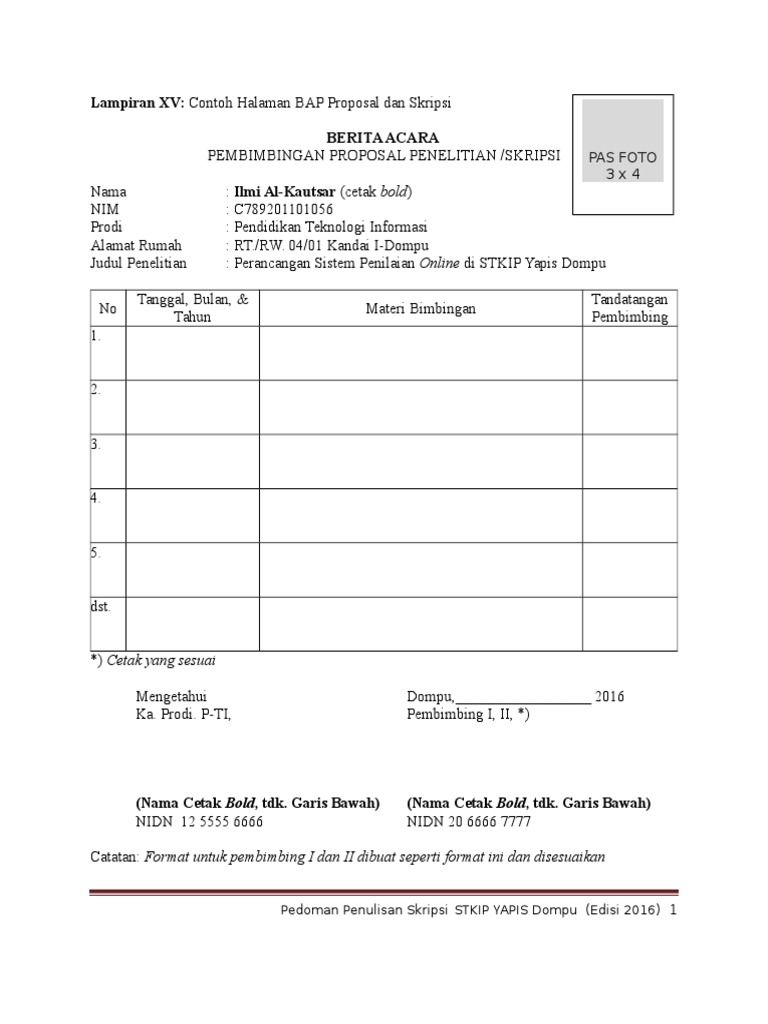 Lampiran 15, Format BAP Skripsi | PDF