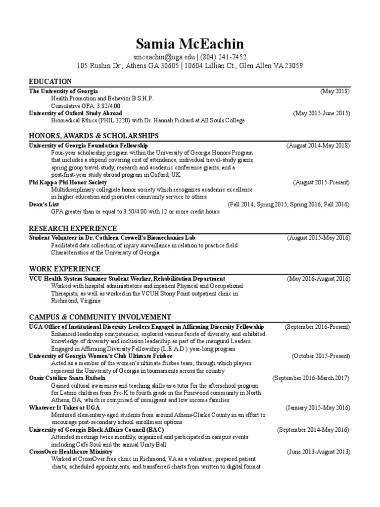Samia Mceachin - Resume | PDF | Health Care | Further Education