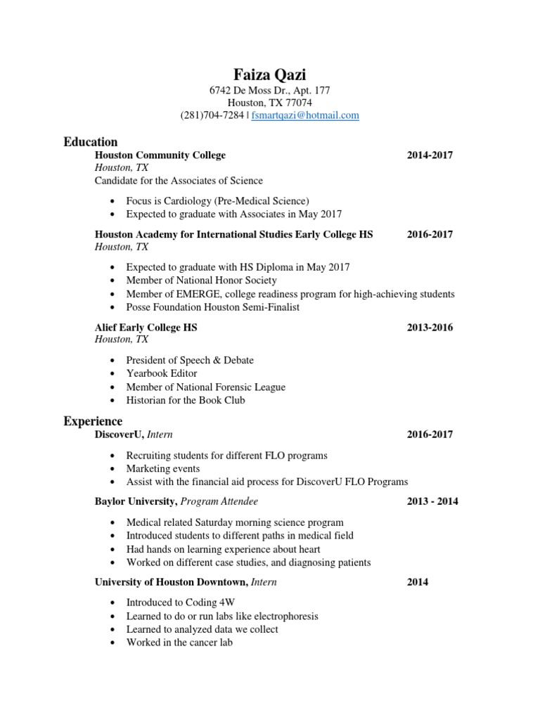 Faiza Qazi - Professional Resume | PDF | Secondary School | Students
