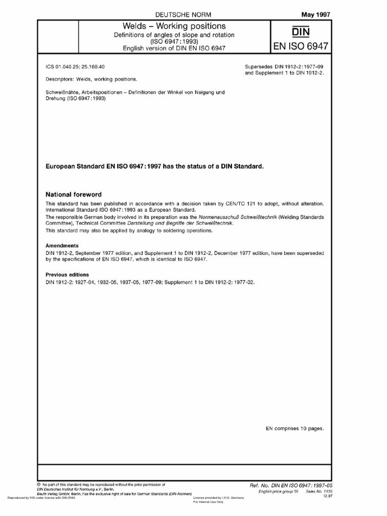 Welding - DIN EN ISO 6947-1997 Welds-Working Positions Definitions of ...