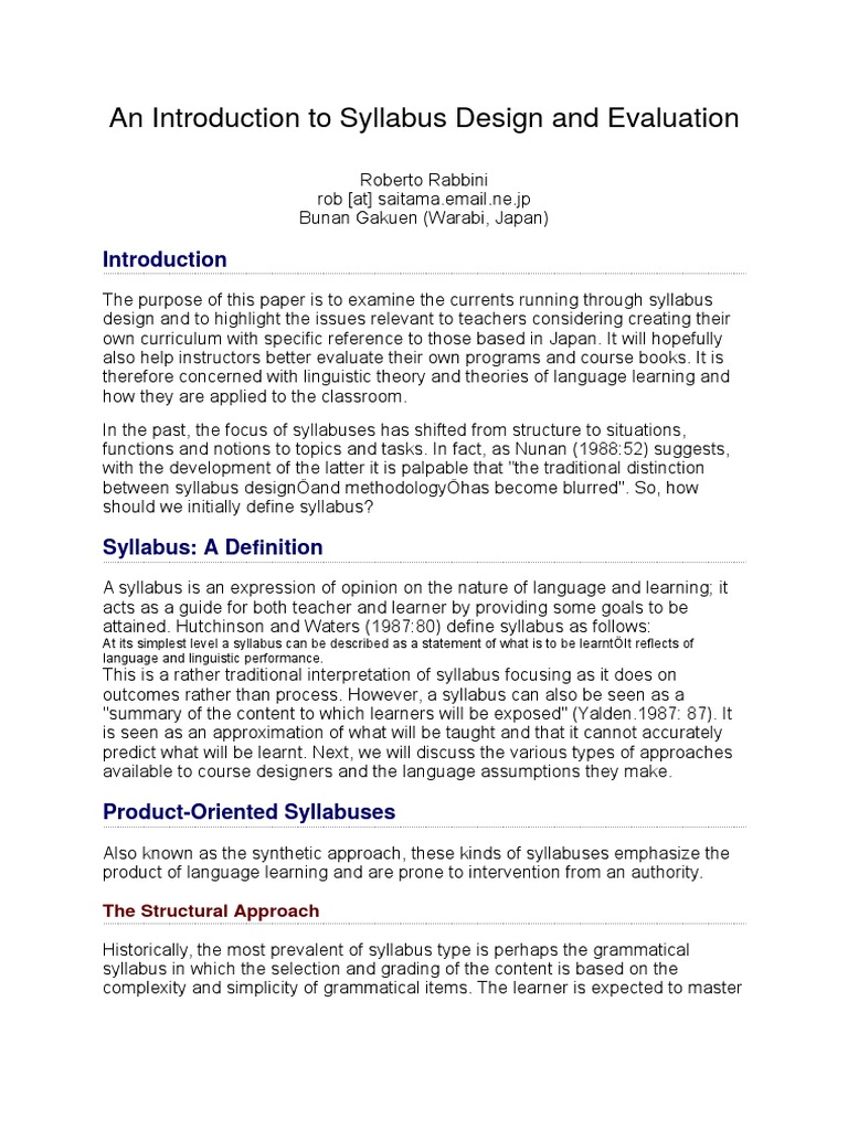 An Introduction To Syllabus Design and Evaluation | PDF | Cognition ...