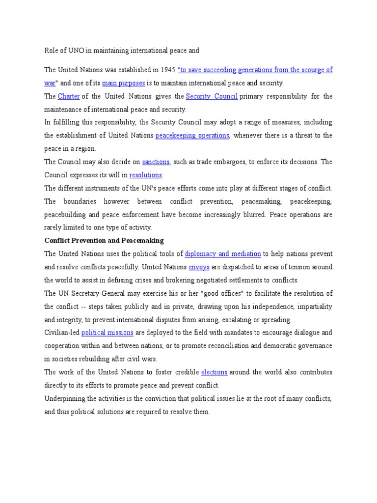 Role of UNO in Maintaining International Peace and | PDF | Peacekeeping ...