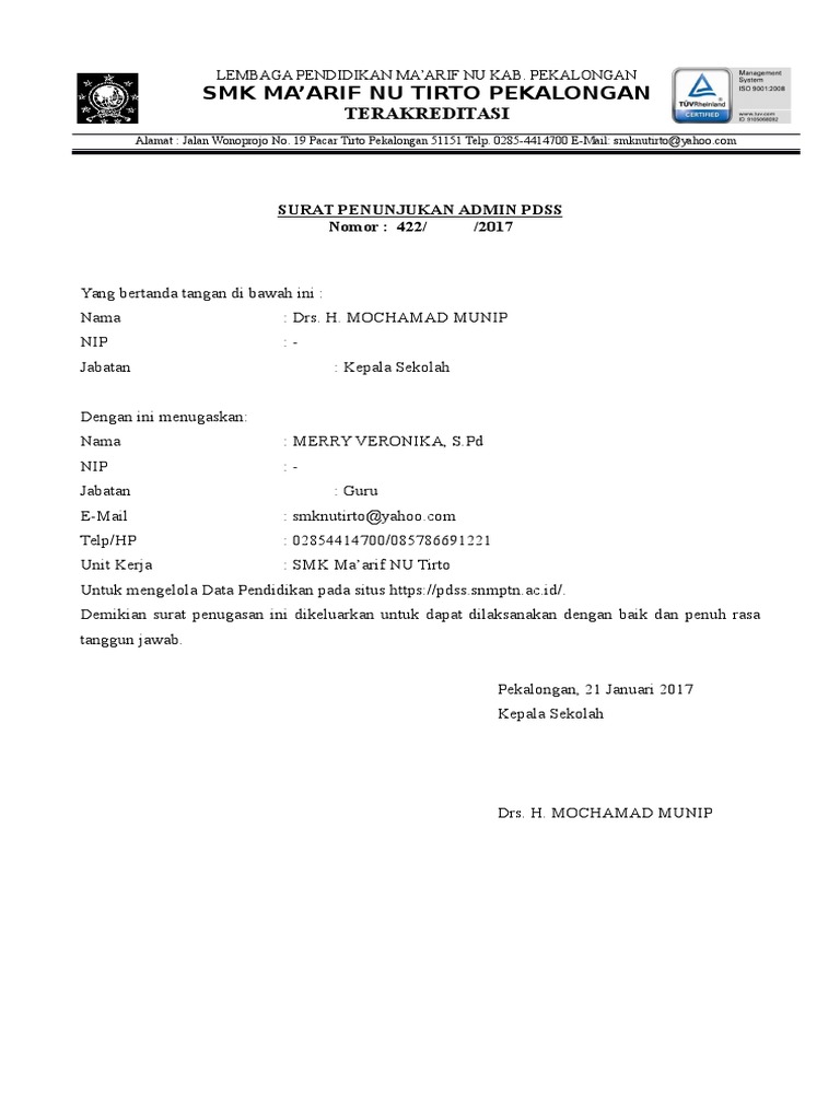 Surat Penugasan Operator Pdss SNMPTN | PDF