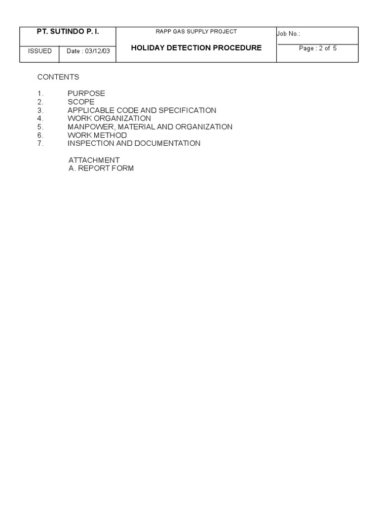 Holiday Detection Procedure | PDF | Pipe (Fluid Conveyance ...