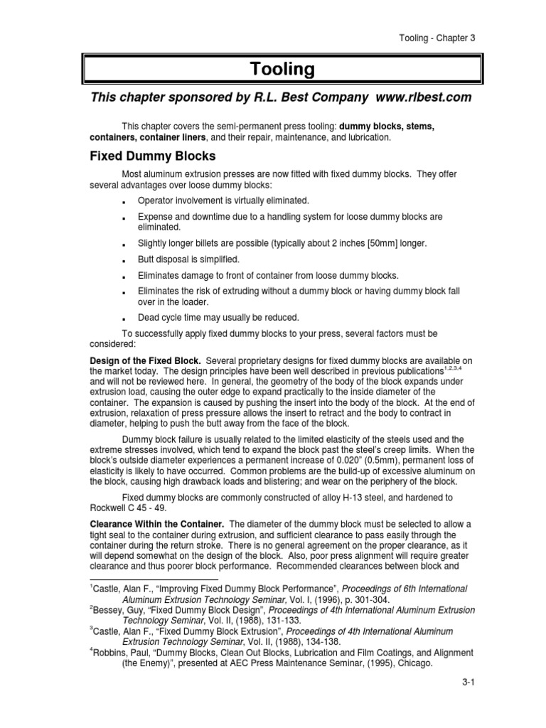 Tooling Chapter 3: Fixed Dummy Blocks | PDF | Extrusion | Heat Treating