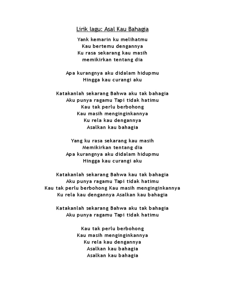 Lirik Lagu "Asal Kau Bahagia" | PDF
