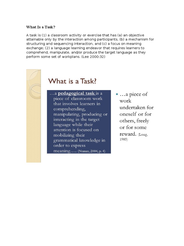 What Is a Task? Understanding Language Learning Tasks | PDF