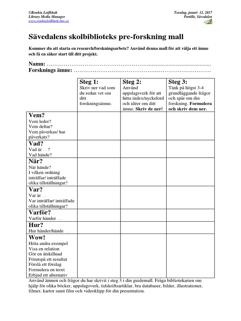 Bilaga 1 Lathund, Info - Pre Research Planner PDF | PDF