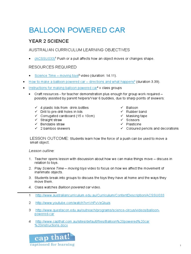 Balloon Powered Car Lesson Plan | PDF | Balloon | Toys