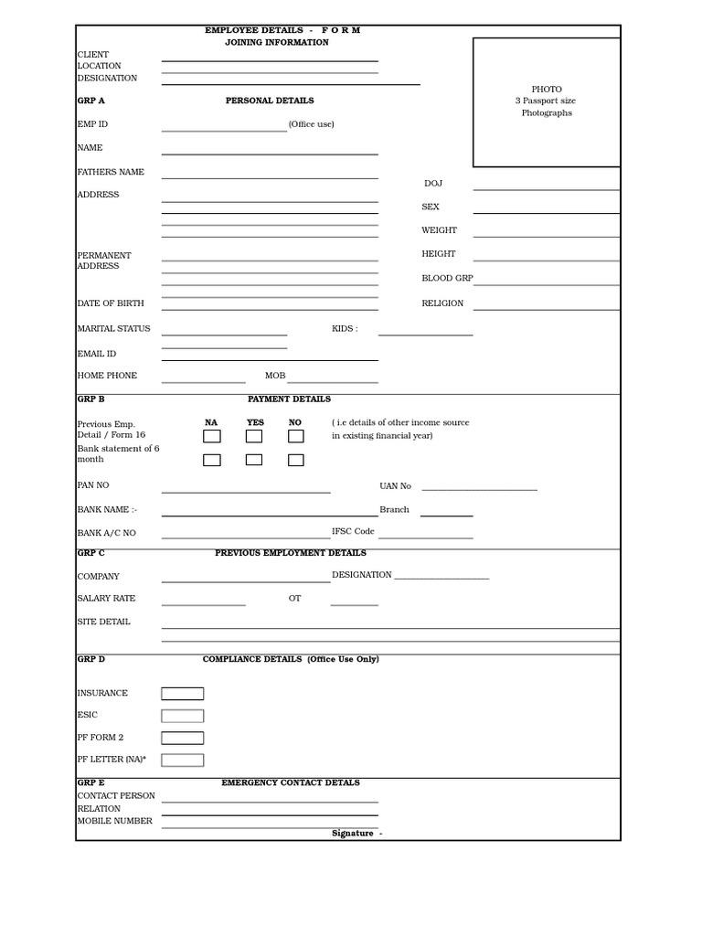 Annexure 28 - Employee Details Form | PDF