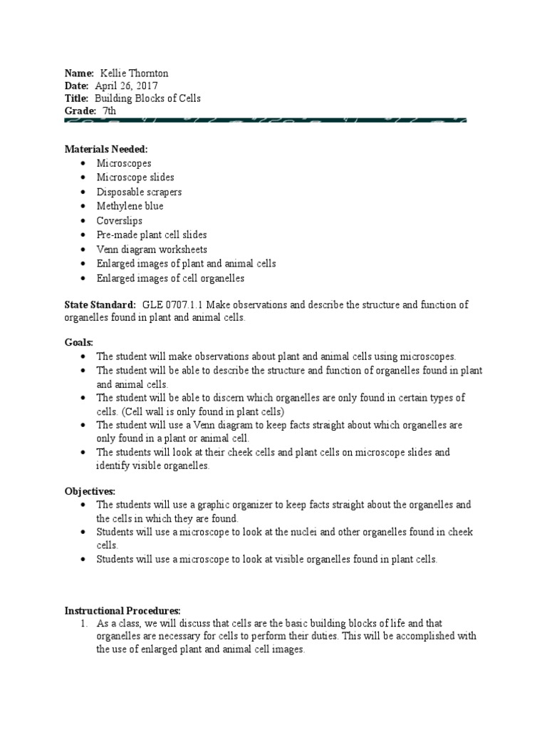 Lesson Plan | PDF | Organelle | Cell (Biology)
