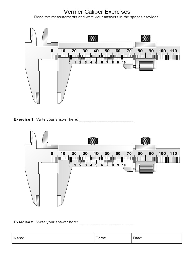 Vernier Caliper Exercises with Answers | PDF