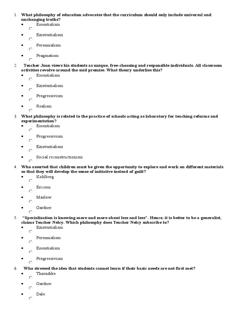 PNU LET Reviewer: Educational Philosophies | PDF | Test (Assessment ...