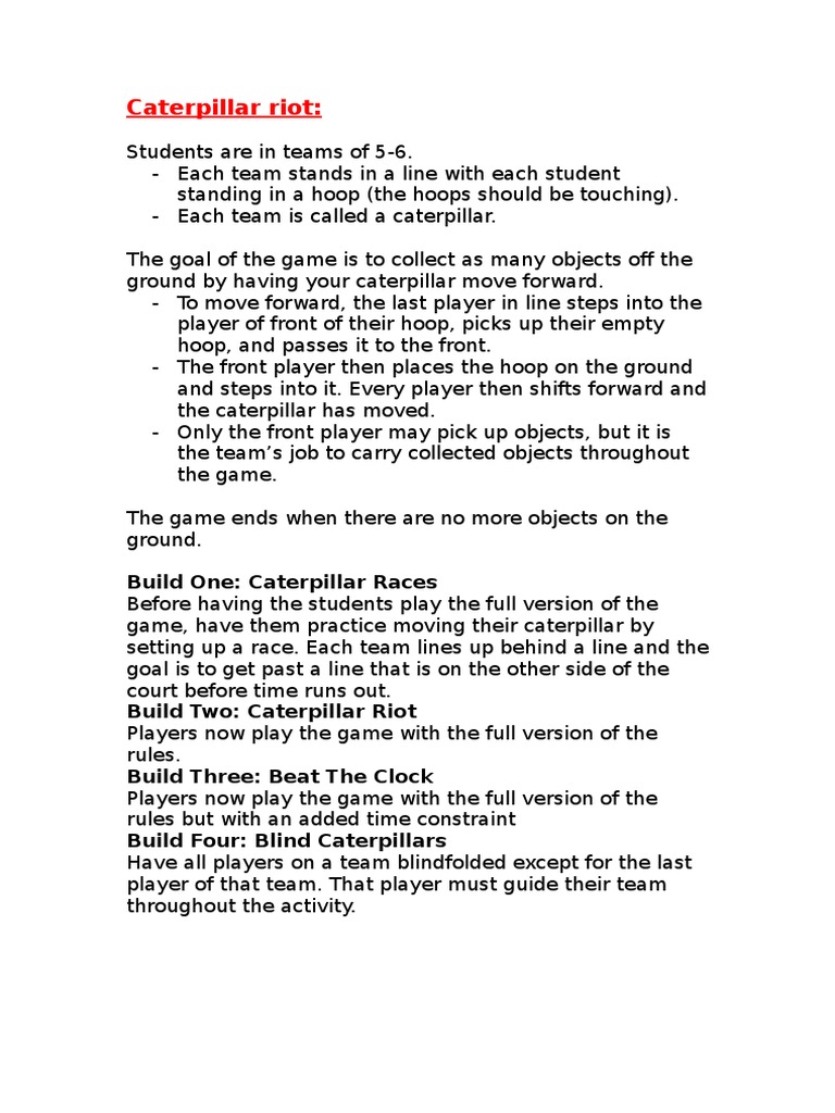 Caterpillar Riot:: Build One: Caterpillar Races | PDF