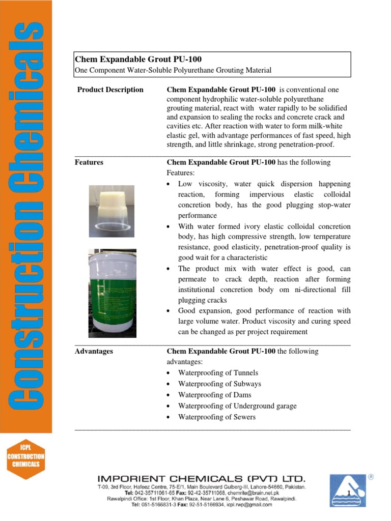 Chem Expandable Grout PU-100 | PDF | Concrete | Materials Science