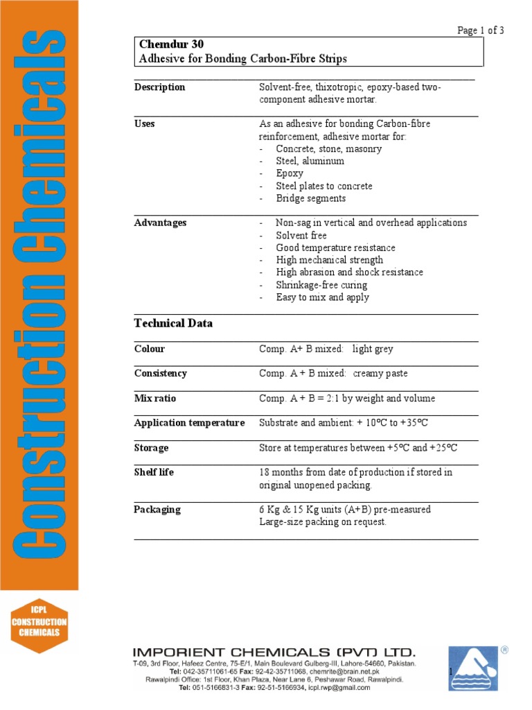 Adhesive For Bonding Carbon-Fibre Strips: Chemdur 30 | PDF | Adhesive ...