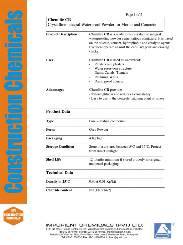 Chemlite CR | PDF | Mortar (Masonry) | Concrete
