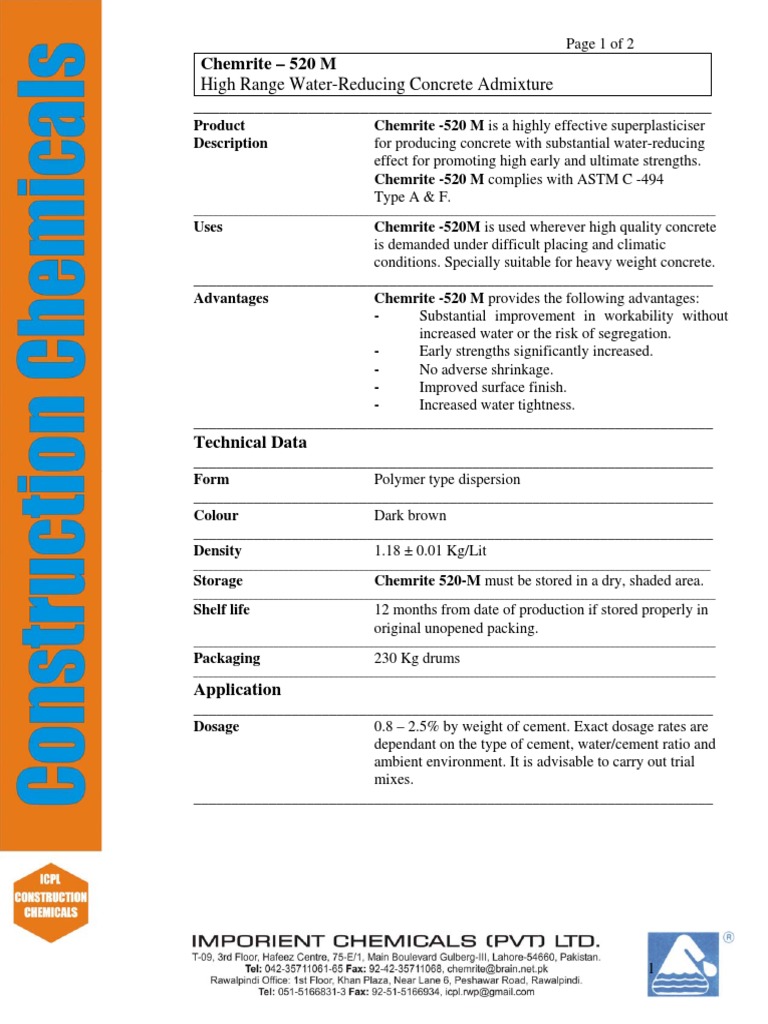 Chemrite - 520 M | Download Free PDF | Concrete | Cement